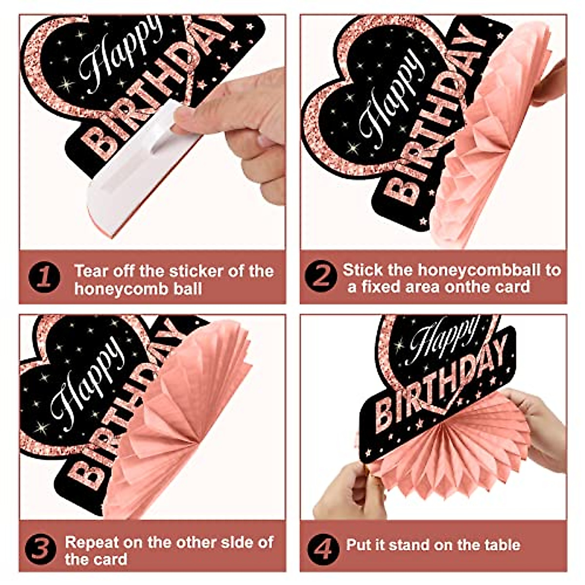 Rose Gold Birthday Decorations Table Honeycomb Centerpiece, Happy Birthday Table Party Supplies for Women, Sweet 16 21st 30th 40th 50th 60th Birthday Theme Table Topper Sign Decor