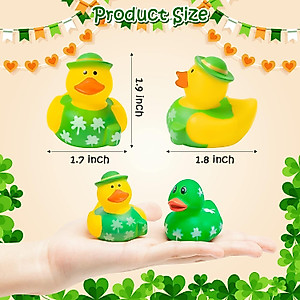 Haooryx 20Pcs St. Patrick's Day Rubber Duck Toys Novelty Squeeze Shamrock Duck Decor for Irish St. Patrick's Day Easter Day Party Favor Goodies Bag Fillers Kids Birthday School Prizes