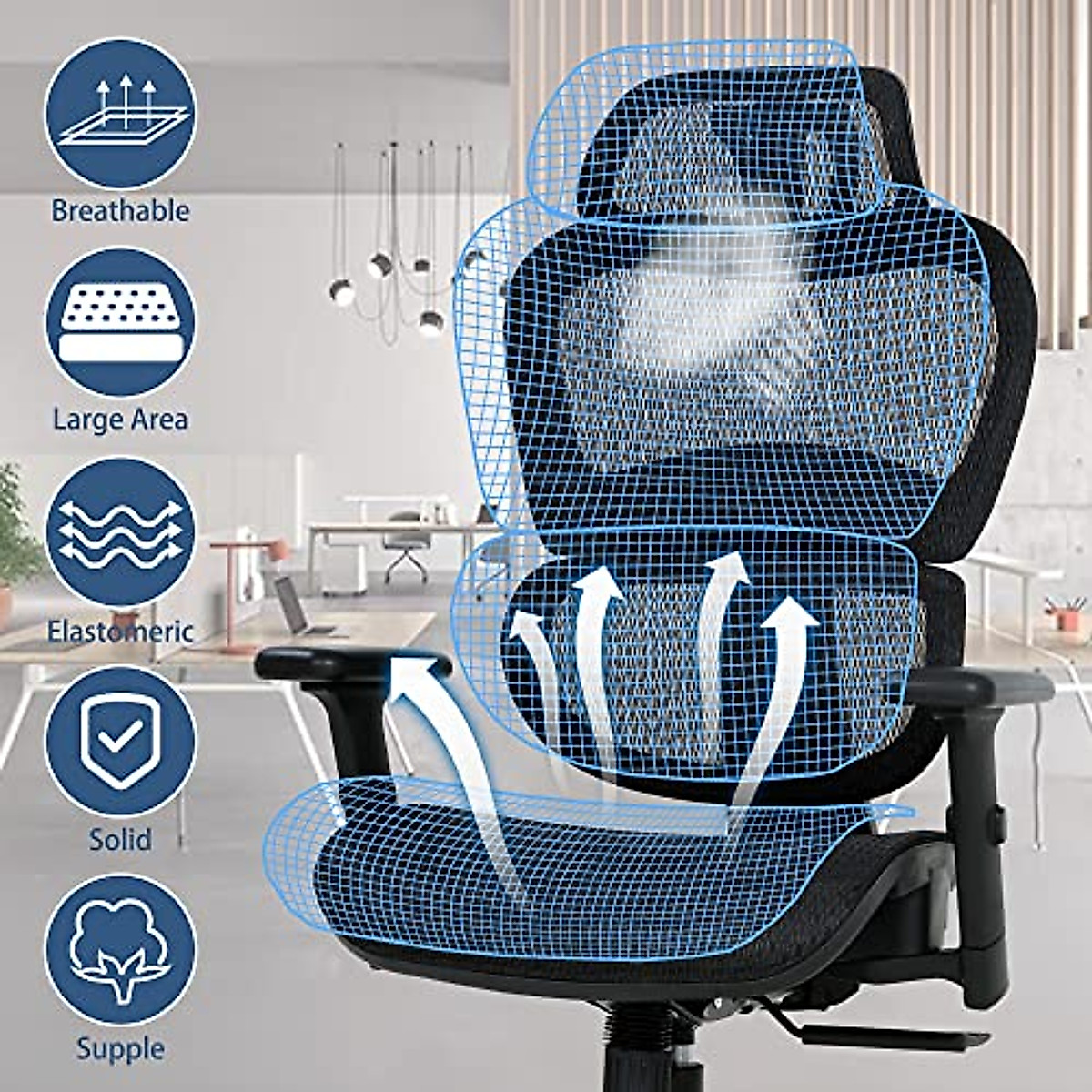 Home Office Chair Mesh Desk Chair Ergonomic Oiifce Chair with 3D Arms Back Lumbar Support Swivel Rolling Task Chair(Black)