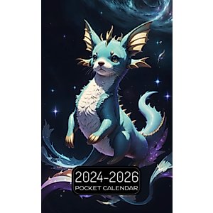 Pocket Calendar 2024-2026: Two-Year Monthly Planner for Purse , 36 Months from January 2024 to December 2026 | Fantasy galaxy constellation | Otter vaporeon creature