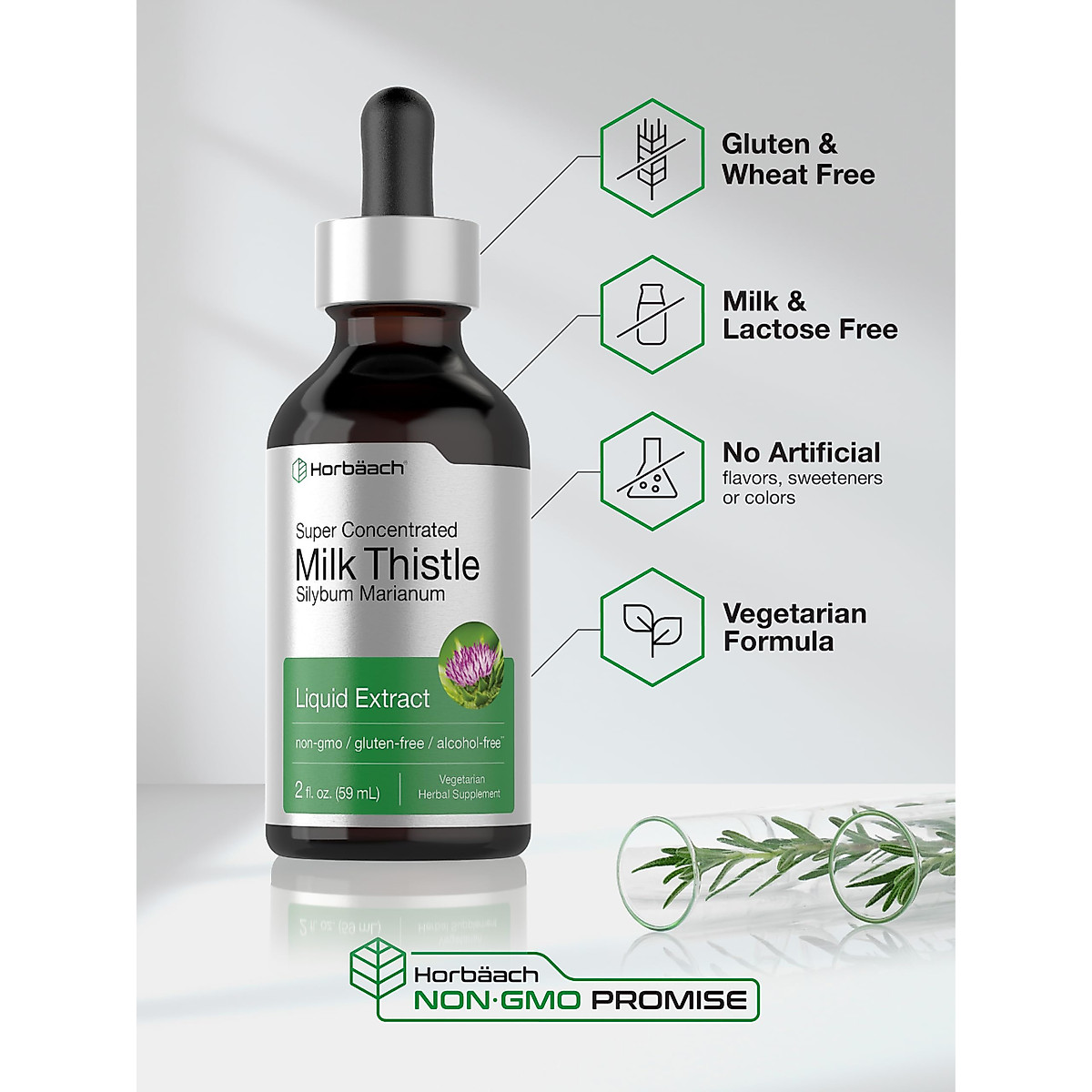 Horbäach Milk Thistle Extract Liquid | 2 fl oz | Alcohol Free | Vegetarian, Non-GMO & Gluten Free Supplement