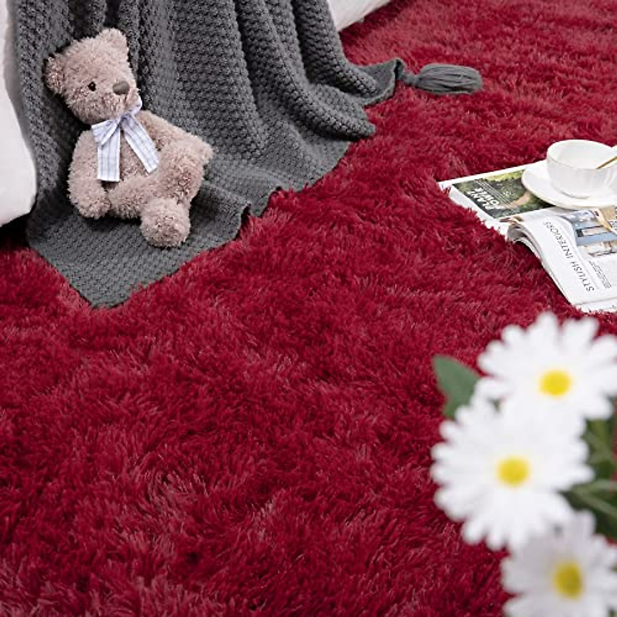 DETUM Wine Red Runner Rug 2' X 6' Fluffy Burgundy Area Rugs for Bedroom Bedside Soft Living Room Shag Rugs Hallyway Entryway 24 x 72 Inch Room Decor