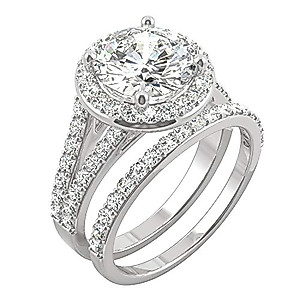 Charles & Colvard Created Moissanite 9mm Round Cut Wedding Ring Set for Women | 3.69 cttw DEW | Lab Grown | Solid 14K White Gold with Rhodium | Size 9