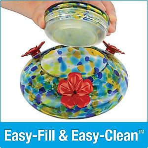 Nature's Way Bird Products WWGHF7 Hand Blown Spring Rain Illuminated Hummingbird Dish Feeder