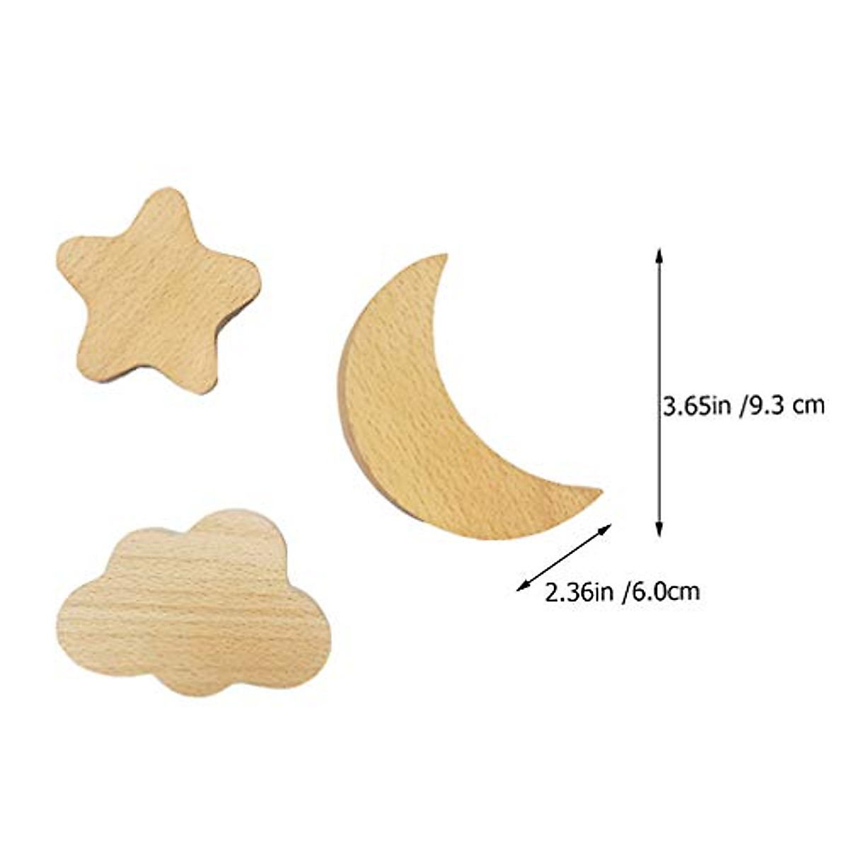 Garneck 3Pcs Wall Hooks Hat Hooks Wooden Coat Hangers Star Moon Cloud Wall Hook Kids Room Nursery Wall Decors