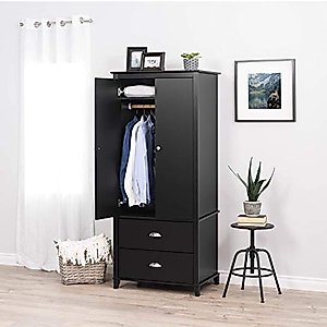 Prepac Yaletown Traditional Wardrobe Closet with Drawers and 2 Doors, Stylish 2-Door Armoire Portable Closet 21" D x 31.5" W x 72" H, Black, BABH-1205-2K