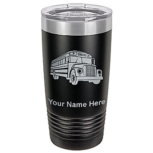 LaserGram 20oz Vacuum Insulated Tumbler Mug, School Bus, Personalized Engraving Included (Black)
