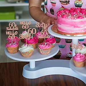 Gyufise 24Pcs Rose Gold Glitter 60th Birthday Cupcake Toppers Hello 60 Sixty Cake Toppers 60 & fabulous Cupcake Picks 60th Birthday Cake Decorations Supplies