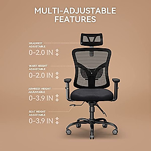 NOBLEWELL Office Chair Ergonomic Office Chair High Back Mesh Computer Chair with Lumbar Support Adjustable Armrest, Backrest and Headrest