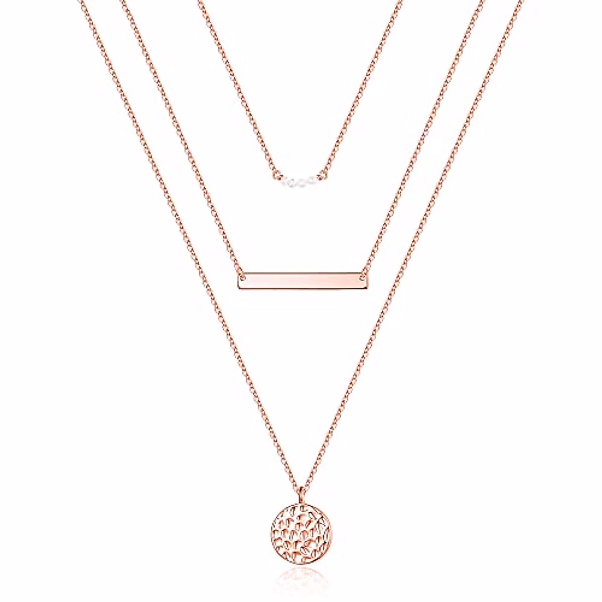 Turandoss Layered Necklaces for Women, 14K Rose Gold
