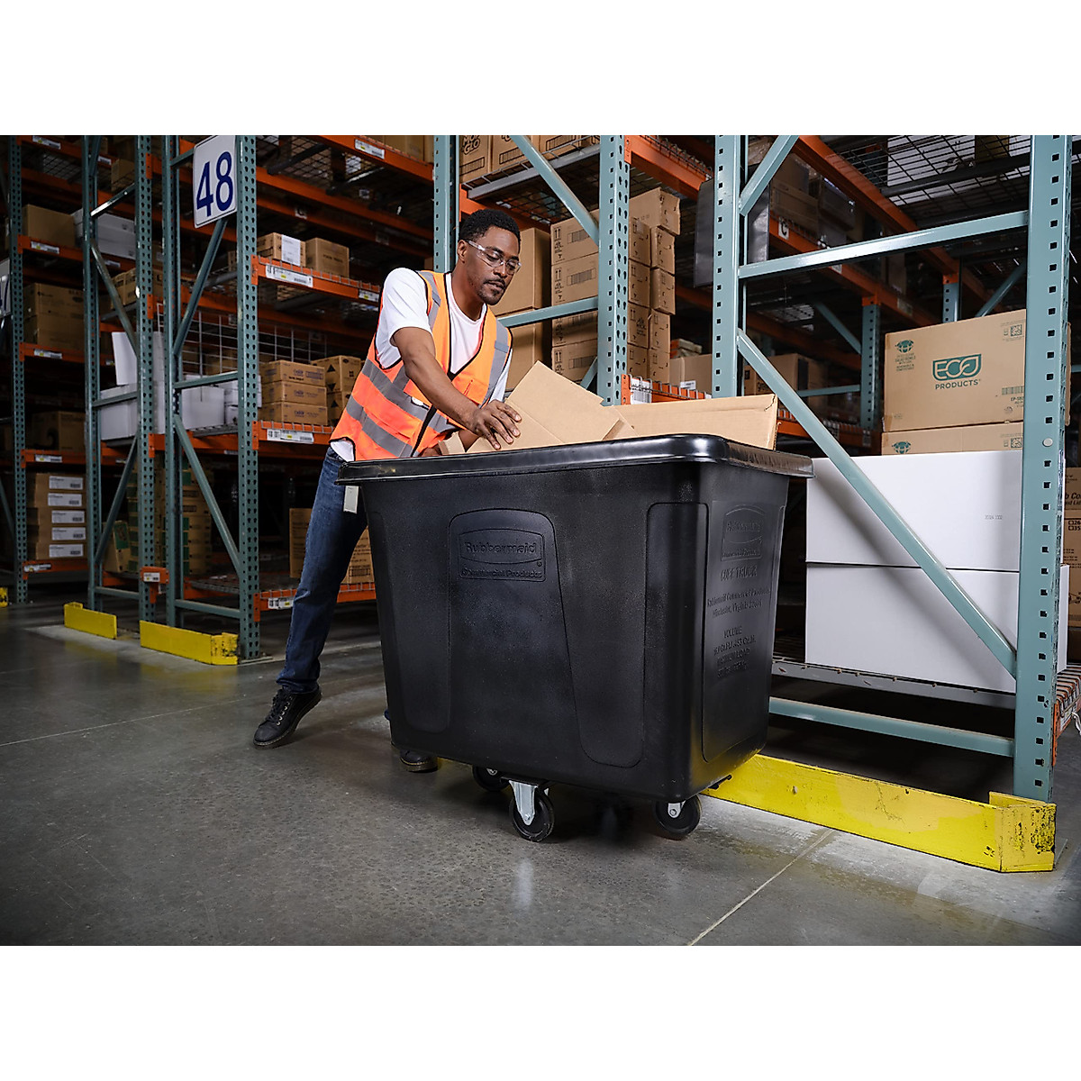 Rubbermaid Commercial MDPE 102.9-Gallon Laundry and Waste Collection Cube Truck, Rectangular, 31-Inch Width x 43-3/4-Inch Depth x 37-Inch Height, Black (FG461600BLA)