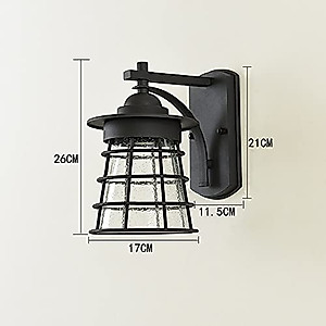 OUUED Quality Wall Lamps Rustic Outdoor Wall Lantern Light Seed Glass Shade Waterproof Exterior Wall Mounted Sconce Lighting Fixtures Black Finish E27 Socket for Home Patio Garden Garage Lamp