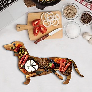 Funny Dachshund Dog Dinner Plate Wooden Aperitif Board Dog Shape Gifts Solid Cheese Board Charcuterie Board Cutting Board Cute Dinner Plate Family Party Convenient Food Tray 15.74Inch ()