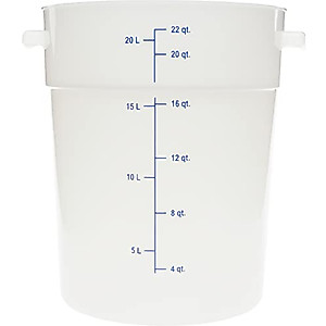 Carlisle FoodService Products CFS StorPlus Plastic Round Food Storage Container, 22 Quart, White, (Pack of 6)