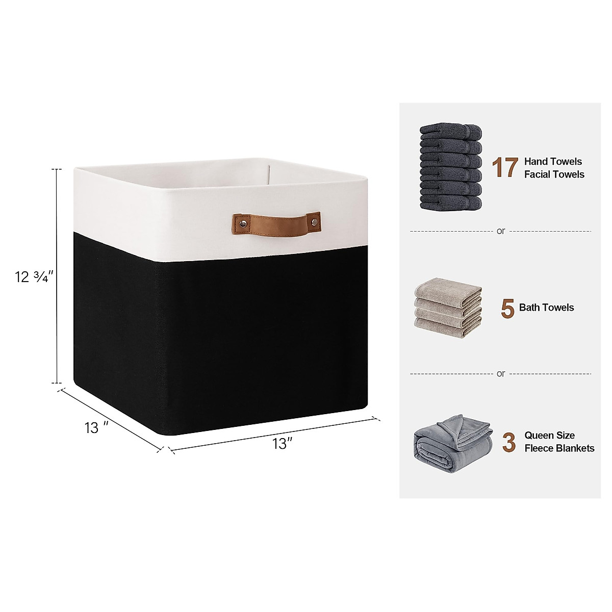 StorageWorks 13x13 Storage Cubes, Collapsible Storage Bins Organizer for Closet, Fabric Storage Box with PU Handles, Black and White, 4-Pack