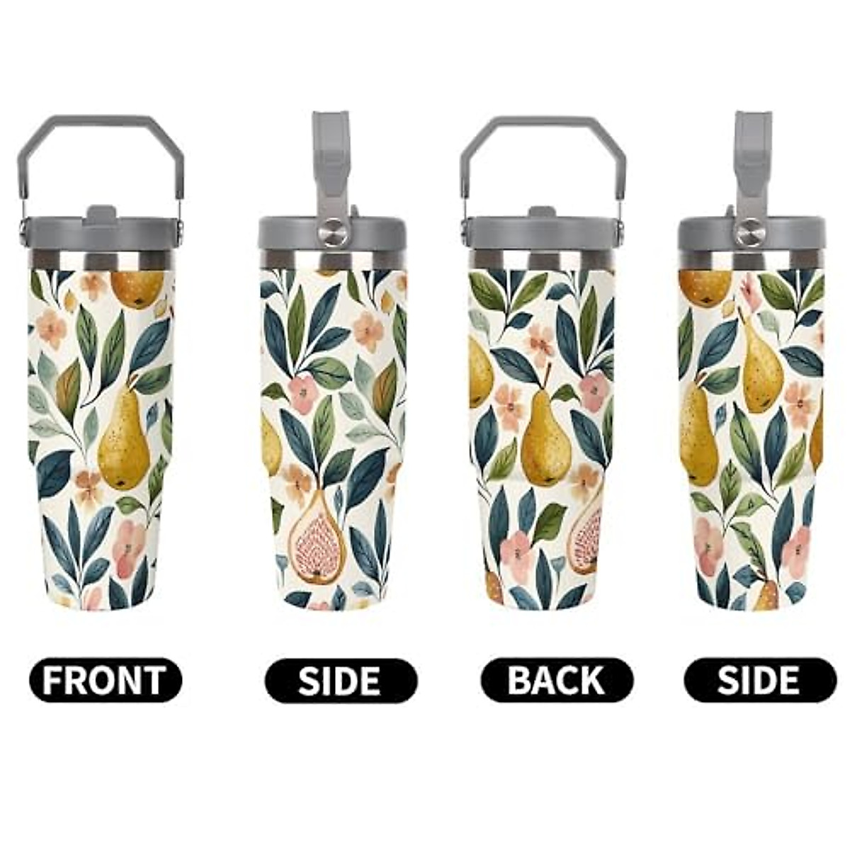 YTLKGFP 30 Oz Large Capacity Car Cup Figs And Pears Tumbler with Handle Straw Lid Insulated Stainless Steel Water Bottle Travel Mug Leak-proof Car Cup Keeps Cold Or Hot