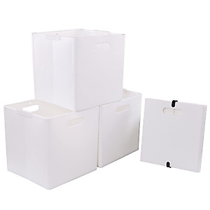 Bringer Plastic Collapsible Storage Cubes, White Cube Organizer Bins, 4-Pack