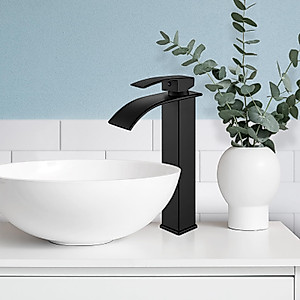 gotonovo Waterfall Tall Bathroom Faucet Single Handle Bathroom Faucets for Sink 1 Hole Stainless Steel Vessel Sink Faucet Modern Mixer Tap Wash Basin Faucet Without Pop Up Drain, Matte Black