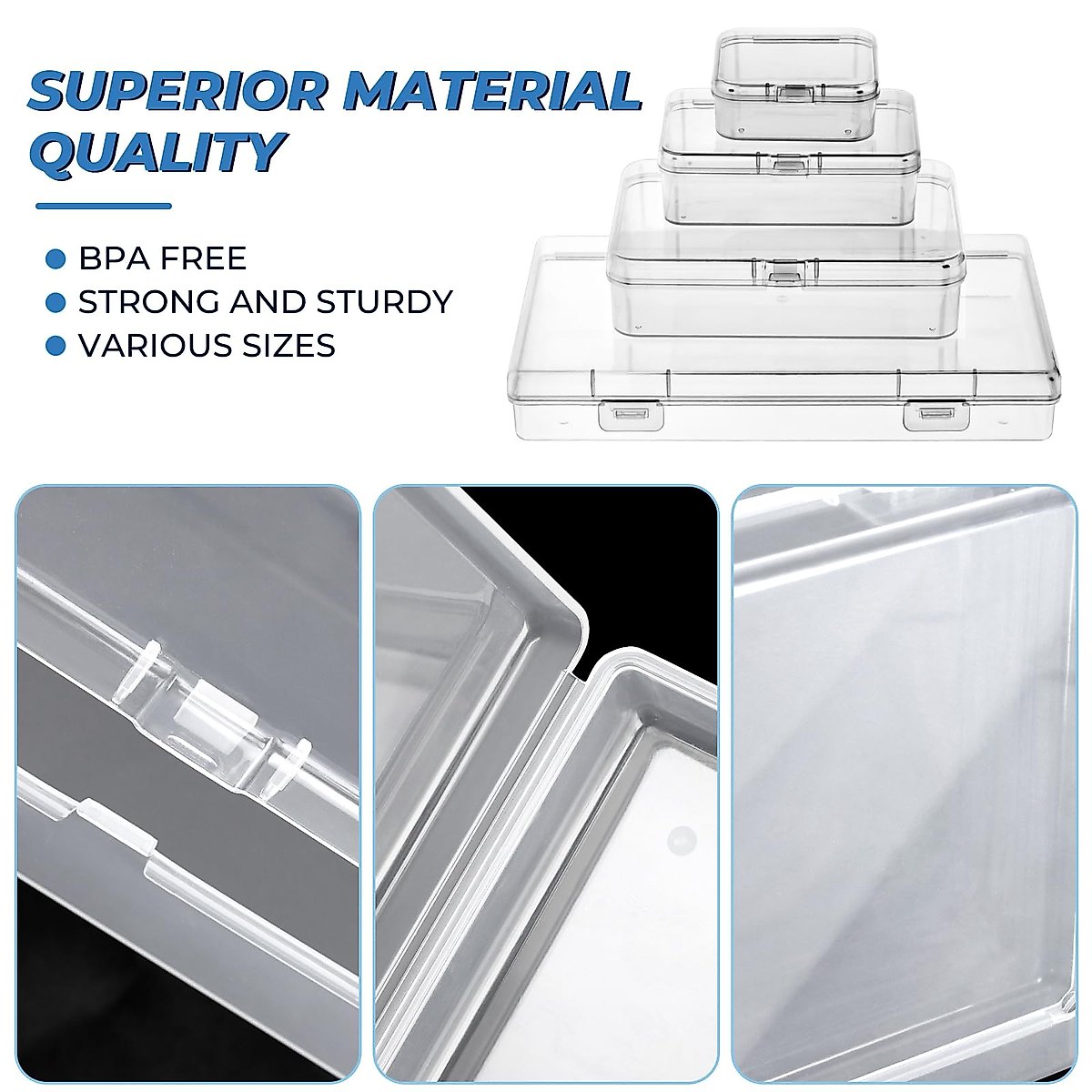 DLOnline 30 Pieces Mixed Sizes Rectangular Mini Clear Plastic Empty Storage Containers Boxes with Lids and Labels, for Art Craft Jewelry Projects and Other Small Items