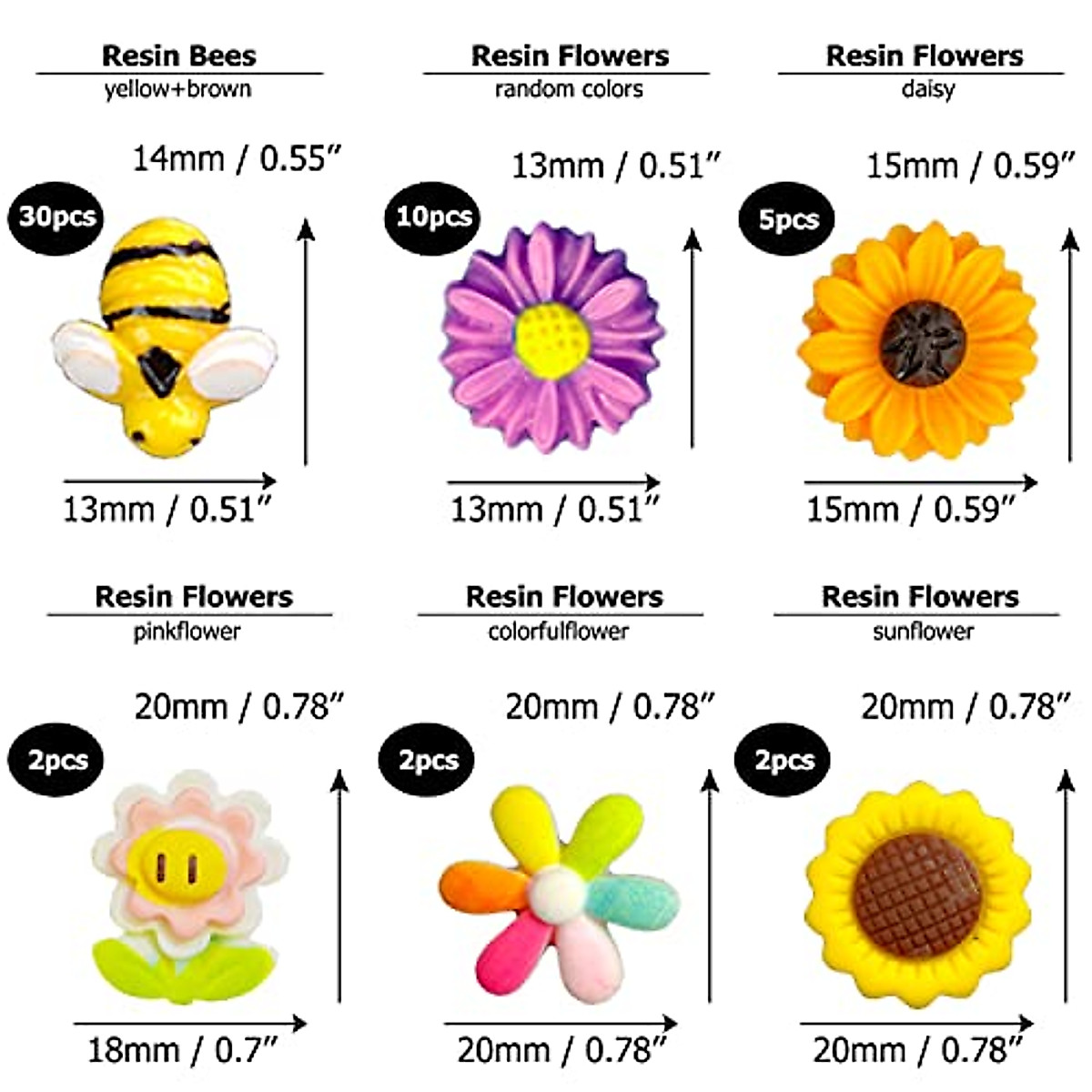 225 pcs Tiny Resin Bee Wooden Ladybug Daisy Flower Mushroom Decor, Bumble Bee Embellishment Epoxy Slime Charm Miniature Fairy Garden Accessories Figurines Micro Landscape Ornaments Scrapbooking