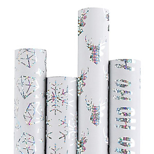RUSPEPA Christmas Wrapping paper-White Paper With Sliver Shiney Pattern Perfect for Christmas-4 Roll-30Inch X 10Feet Per Roll