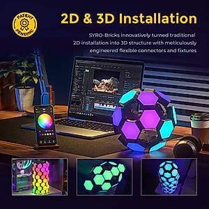LinkedSparx Syro-Bricks 3D Hexagon Lights, Smart App Control RGB Hexagon LED Lights for Wall or Desktop with Music Sync for Gaming Room Streaming Decor (20Pack)