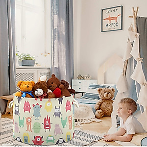 visesunny Collapsible Large Capacity Basket Cute Monster Colored Patterned Clothes Toy Storage Hamper with Durable Cotton Handles Home Organizer Solution for Bathroom, Bedroom, Nursery, Laundry,Closet