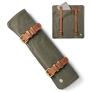 Knife Bag made of durable Canvas & genuine Leather - Chef's Knife Roll Case for Cooking & BBQ - Knives storage case Lars (Olive-Green)
