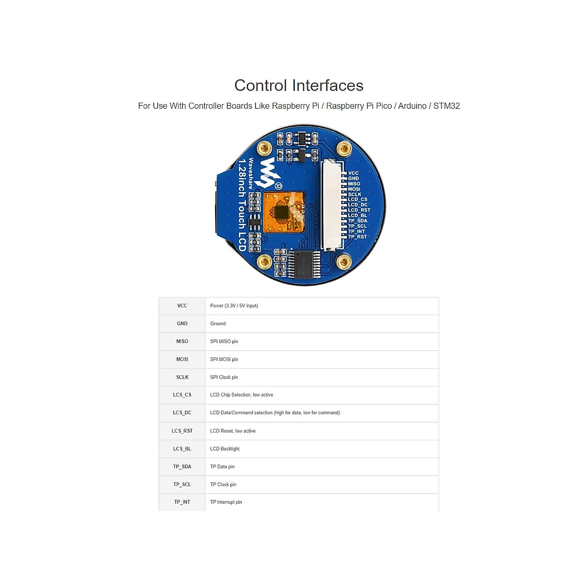 waveshare 1.28inch Round Touch LCD Display Module 240×240 Resolution 65K RGB LCD for Raspberry Pi,Raspberry Pi Pico,Arduino, STM32,Embedded GC9A01 Driver, CST816S Capacitive Touch Control Chip