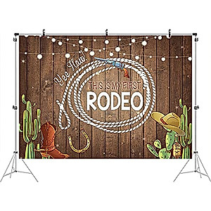 Ticuenicoa This is My First Rodeo 1st Birthday Backdrop Western Cowboy Mexican Cactus Birthday Background for Parties Rustic Wood Baby Shower Backdrops Cake Table Banner Photo Booth Props 5x3ft