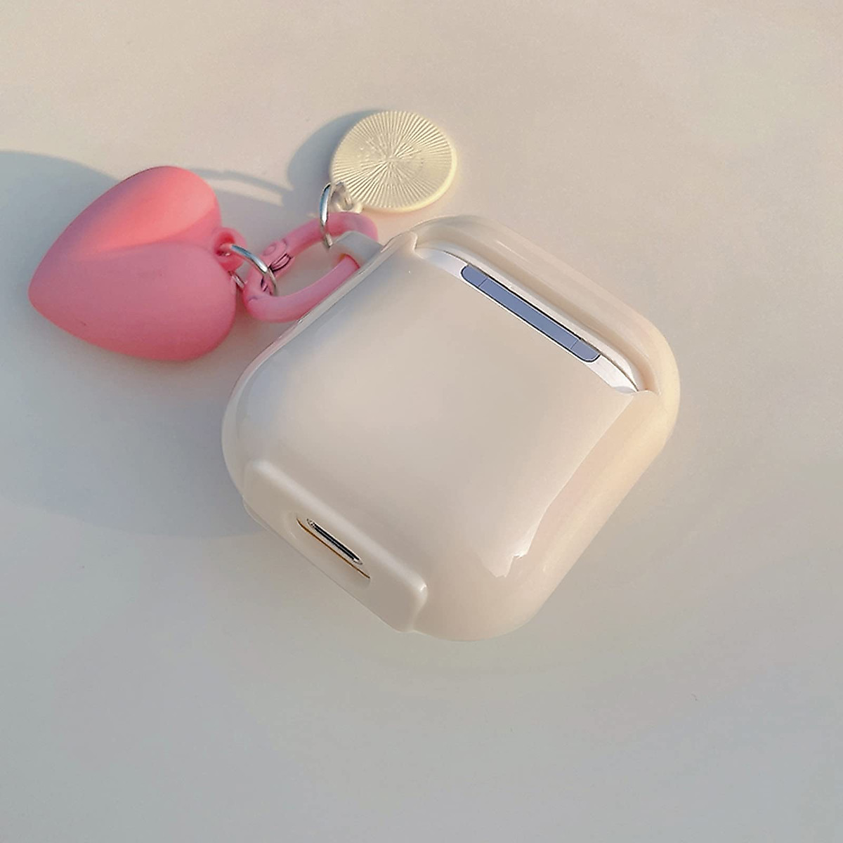 Compatible with AirPods Case Cute Kawaii Airpod Case 1st/2nd Generation Pink Heart Design Soft Silicone Cute Airpod Cases Cover with Kawaii Heart Keychain for Girls Women (AirPods 1&2 Case)