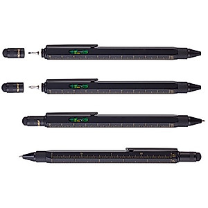 Troika CONSTRUCTION Multitasking Ballpoint Pen - PIP20/BG - Black/Gold - Centimetre and Inch Ruler - 1:20 m and 1:50 m Scale - Spirit Level - Slotted and Phillips Screwdriver - Stylus
