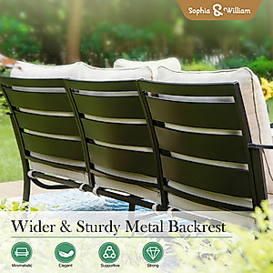 Sophia & William Patio Furniture Sets 5 Pcs Outdoor Metal Conversation Sets 5 Seats with 1 x 3-Seat Sofa, 2 x Cushioned Swivel Sofa Chairs, 2 x Ottomans for Coffee Lawn Backyard Poolside Beige