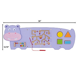 SPARK & WOW Hippo Activity Wall Panel - Ages 18m+ - Montessori Sensory Wall Toy - 3 Activities - Busy Board - Toddler Room Décor
