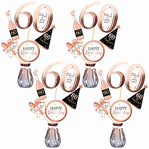 Konsait Rose Gold 60th Birthday Centerpiece Sticks-60th Birthday Table Toppers -Birthday Party Decorations Accessories-60 Fabulous -Bday Party Cheers to 60 Years Birthday Party Favor Supplies