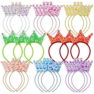 Jenaai 24 Packs Princess Crowns Headband Glitter Headbands Crown Party Favors Princess Birthday Party Decorations for Girls
