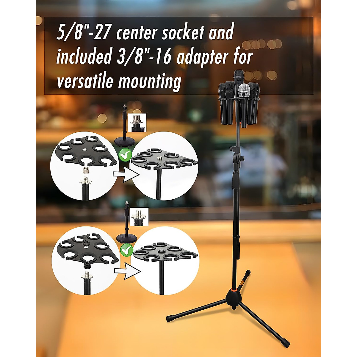 Numhag Microphone Holder, Multi Mic Holder for Wired and Wireless Mics, Multiple Microphone Organizer and Display for Mic Stand, Hold Up to 7 Microphones, Aluminum, Black