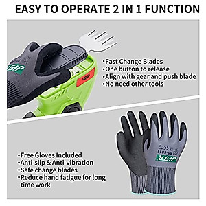 Dextra 2 in 1 Cordless Grass Shear & Hedge Trimmer with Gardening Gloves, 8V Electric Handheld Shrubber Trimmer Grass Cutter with 2000mAh Rechargeable Battery&Charger, 45min Fast Charge (Light Green)