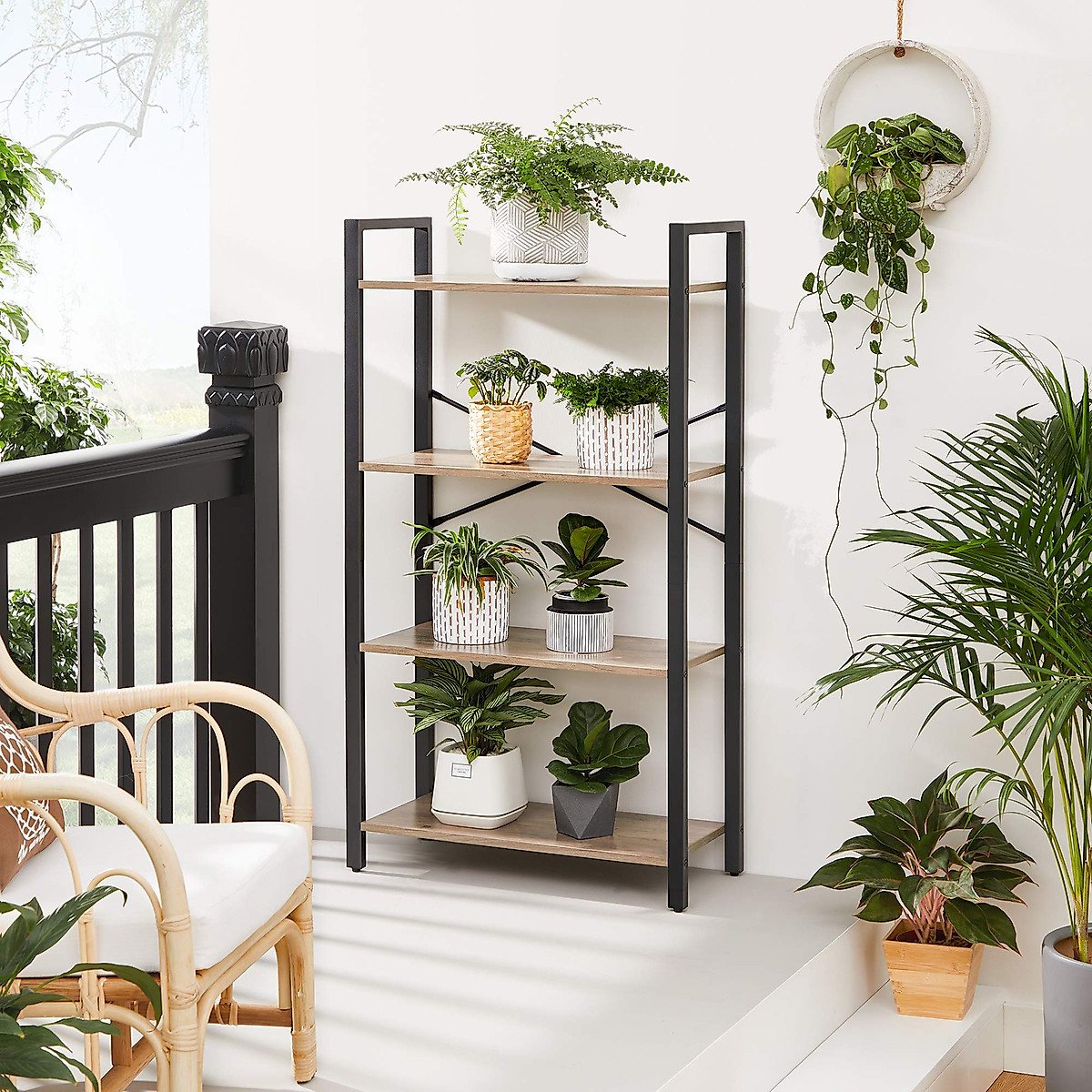 VASAGLE 4-Tier Tall Bookshelf, Bookcase with Steel Frame, Book Shelf for Living Room, Home Office, Study, 11.8 x 25.9 x 47.2 Inches, Industrial Style, Greige and Black ULLS060B02