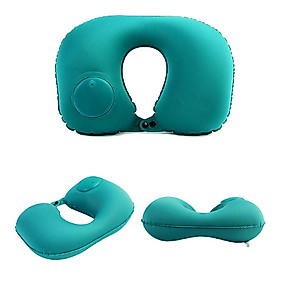 Portable U-Shape Inflatable Travel Pillow Car Head Rest Air Cushion for Travel Office Nap Head Rest Air Cushion Neck Pillow (Color : Green)
