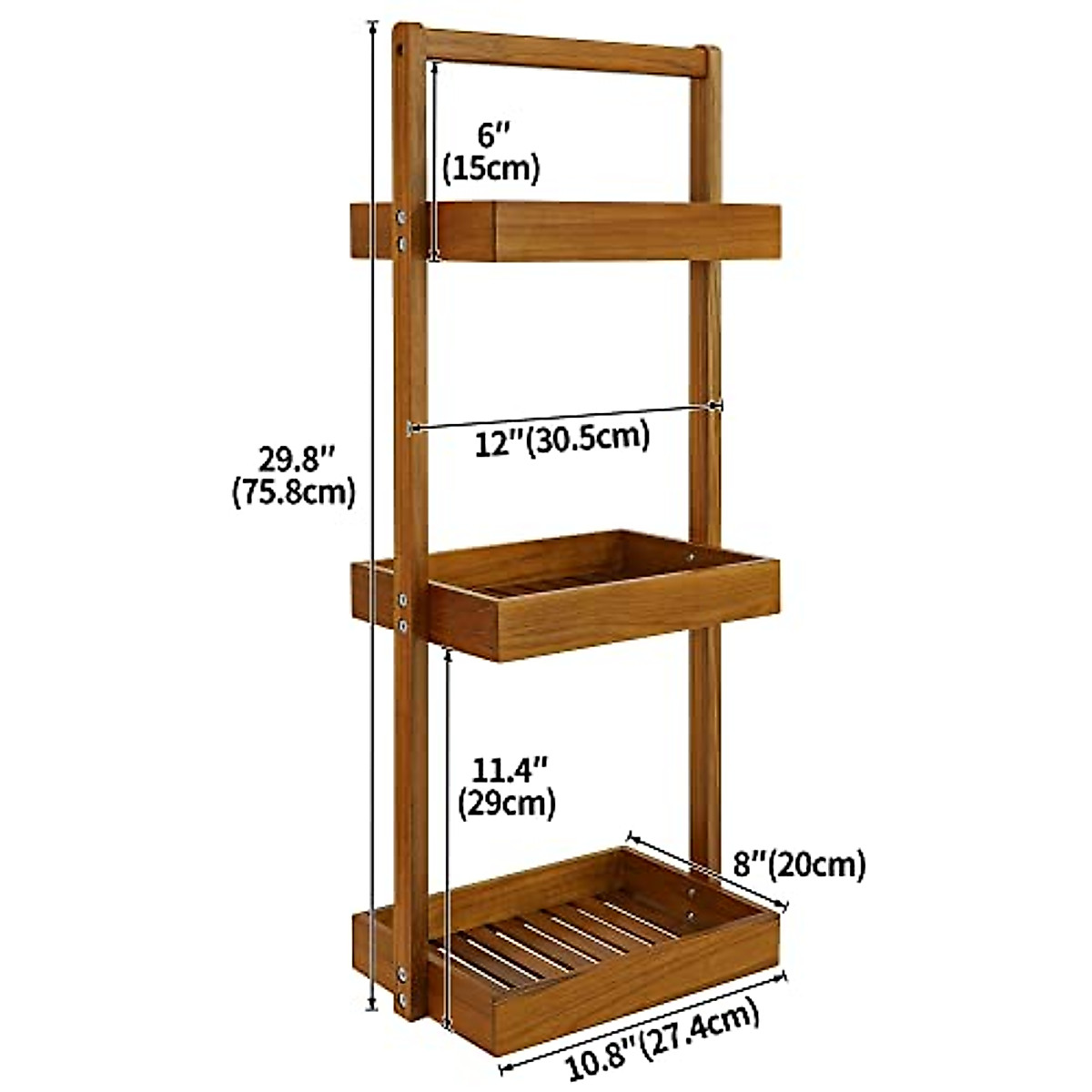 Utoplike Teak Wood Shower Caddy Corner, 3 Tier Standing Shower Organizer with Handle, Bathroom Stand Up Shower Shelf Caddy Basket for Shampoo, Rack for Inside Shower, for Bath, Office, Kitchen Desktop