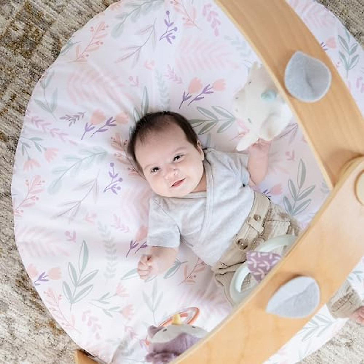 Ingenuity Cozy Spot Reversible Duvet Activity Gym & Play Mat with Wooden-Toy-bar - Calla (Pink), Newborn and up