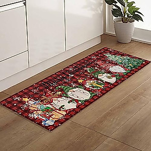 Christmas 2Pcs Kitchen Rugs Anti Fatigue Kitchen Mat Non Slip Rug Runner Comfort Standing Floor Mats Kitchen Carpet Set for Sink Laundry - Christmas Red Truck Pull Gnome Xmas Tree Red Buffalo Plaid