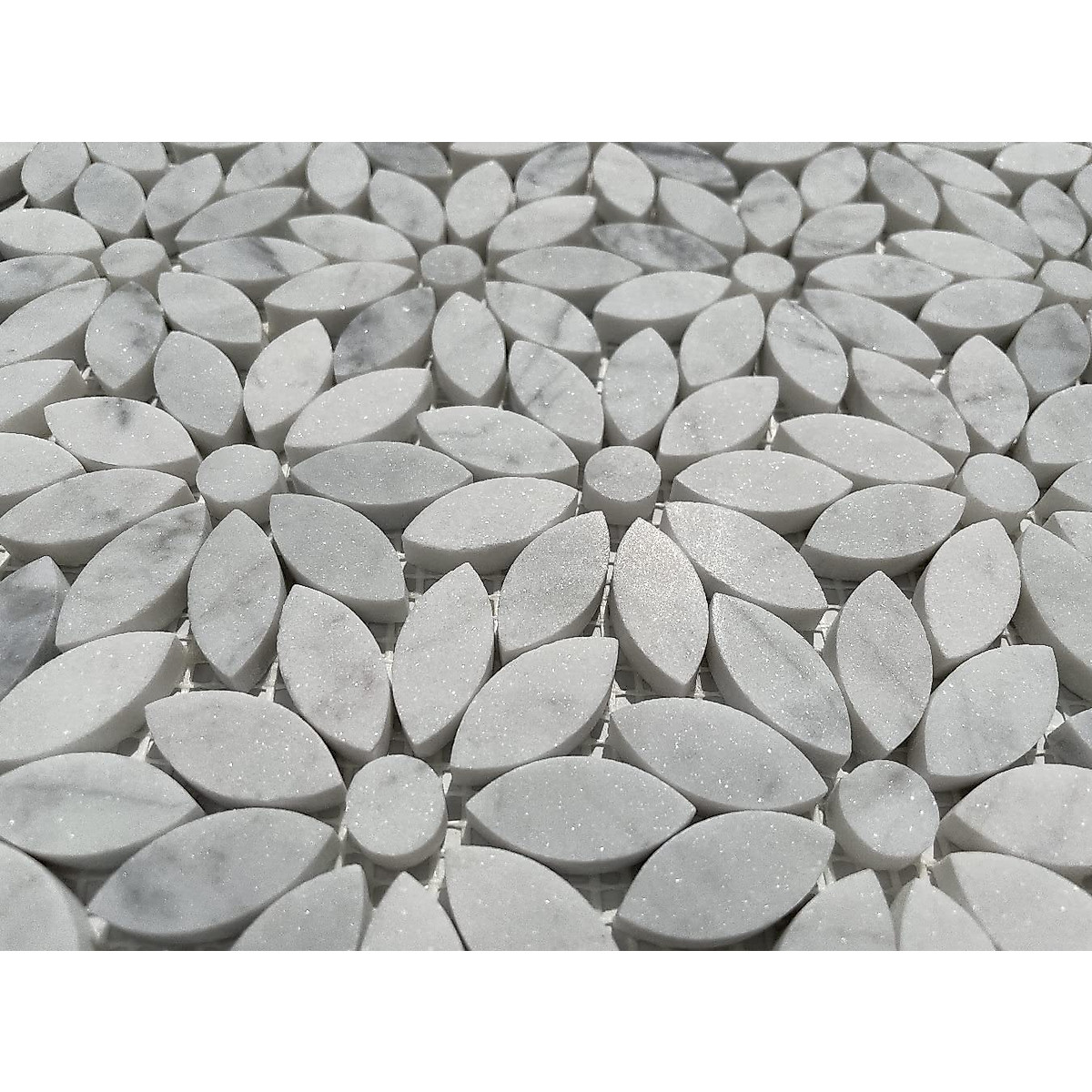 Stone Center Online Carrara White Marble Daisy Flower Pattern Mosaic Tile Honed Kitchen Bath Wall Floor Backsplash Shower (1 Sheet)