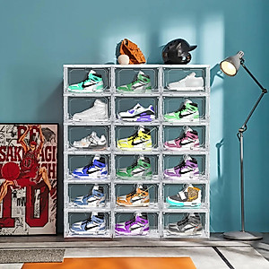 ELUCHANG Clear Shoe Storage Boxes, Large Plastic Stackable Shoe Organizer for Closet, Portable Foldable Shoe Box for Sneaker,Enterway, Under the Bed, Bathroom,Cabinet, Men, Women, Fit Up to US 14