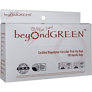 beyondGREEN Plant-Based Cat Litter Poop Waste Pick-Up Bags with Handles - 100 Bags - 8 in x 16 in