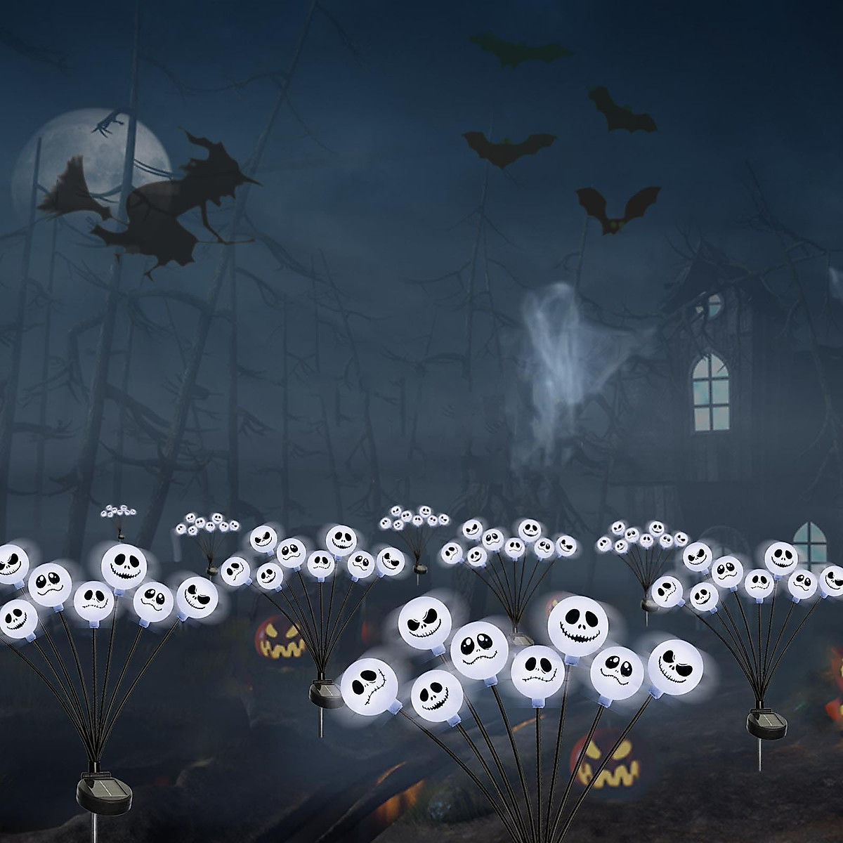 Janchs Upgraded 2 Pack 16LED Xmas Decorations Outdoor Solar Swaying Firefly Lights, Waterproof Solar Nightmare Xmas Pathway Lights Yard Garden Pathway Halloween Xmas Decor(Cool White) (JCS061)