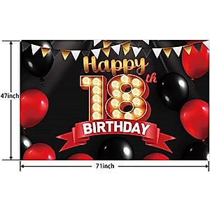 Happy 18th Birthday Black Banner Decorations Gold Backdrop Red and Black Balloons Theme Decor for Girls Women Princess 18 Years Old Birthday Party Supplies Photo Booth Props Background Favors Glitter