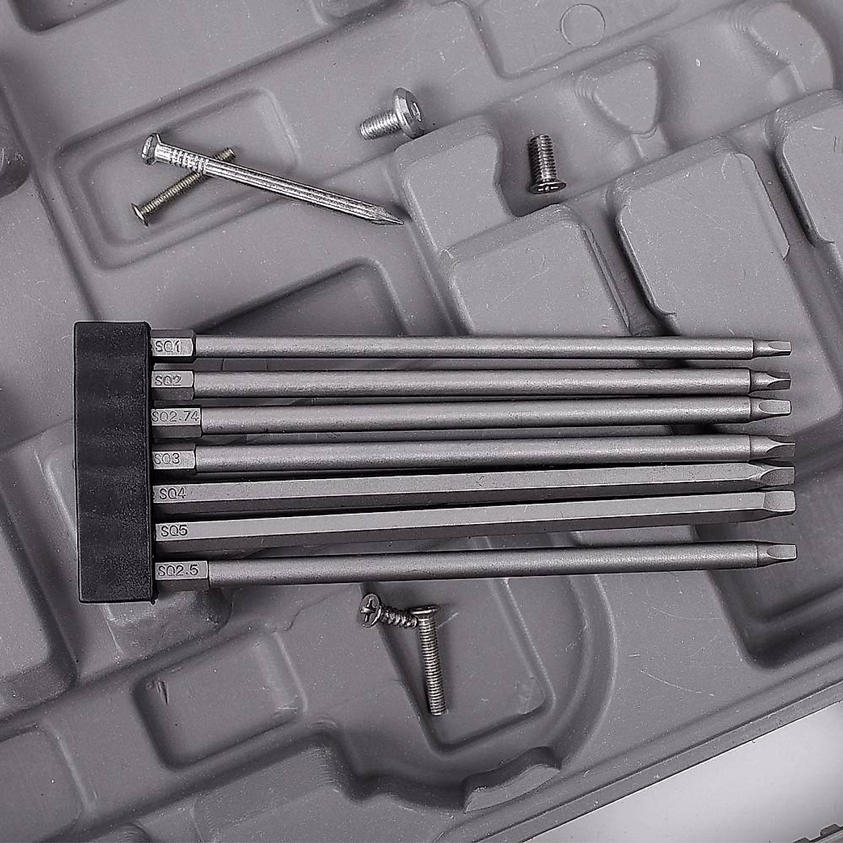 Rocaris 7 pcs 1/4 Inch Hex Shank Long Magnetic Square Head Screwdriver Bits Set Power Tools SQ1, SQ2, SQ2.5, SQ2.7, SQ3, SQ4, SQ5 For Poket Hole Jig- 6 inch Length
