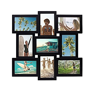 Melannco 18 x 18 Inch 9 Opening Photo Collage Frame, Displays Four 4x6 and Five 6x4 Inch Photos, Black